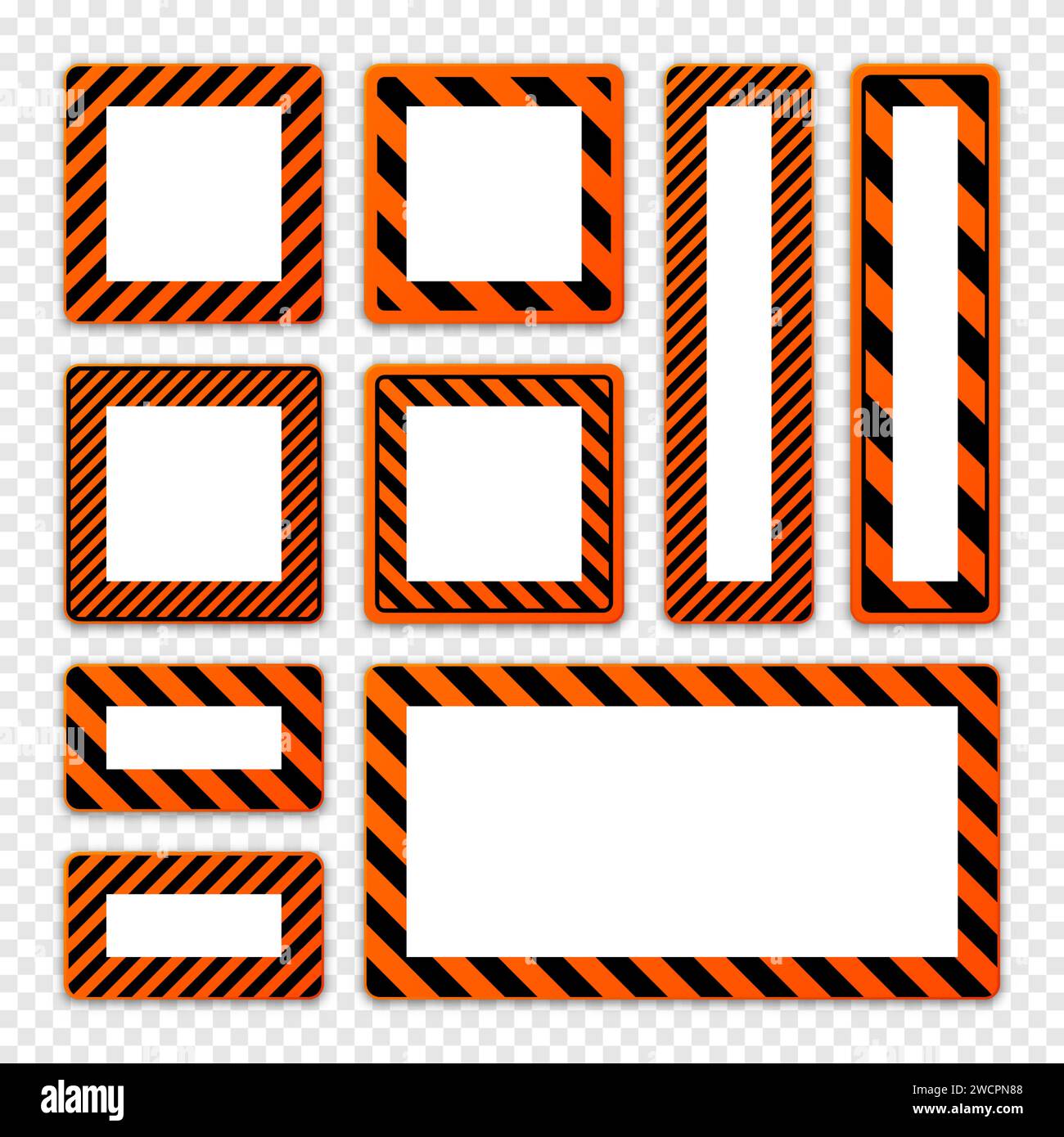 Various blank warning signs with diagonal lines. Orange attention ...