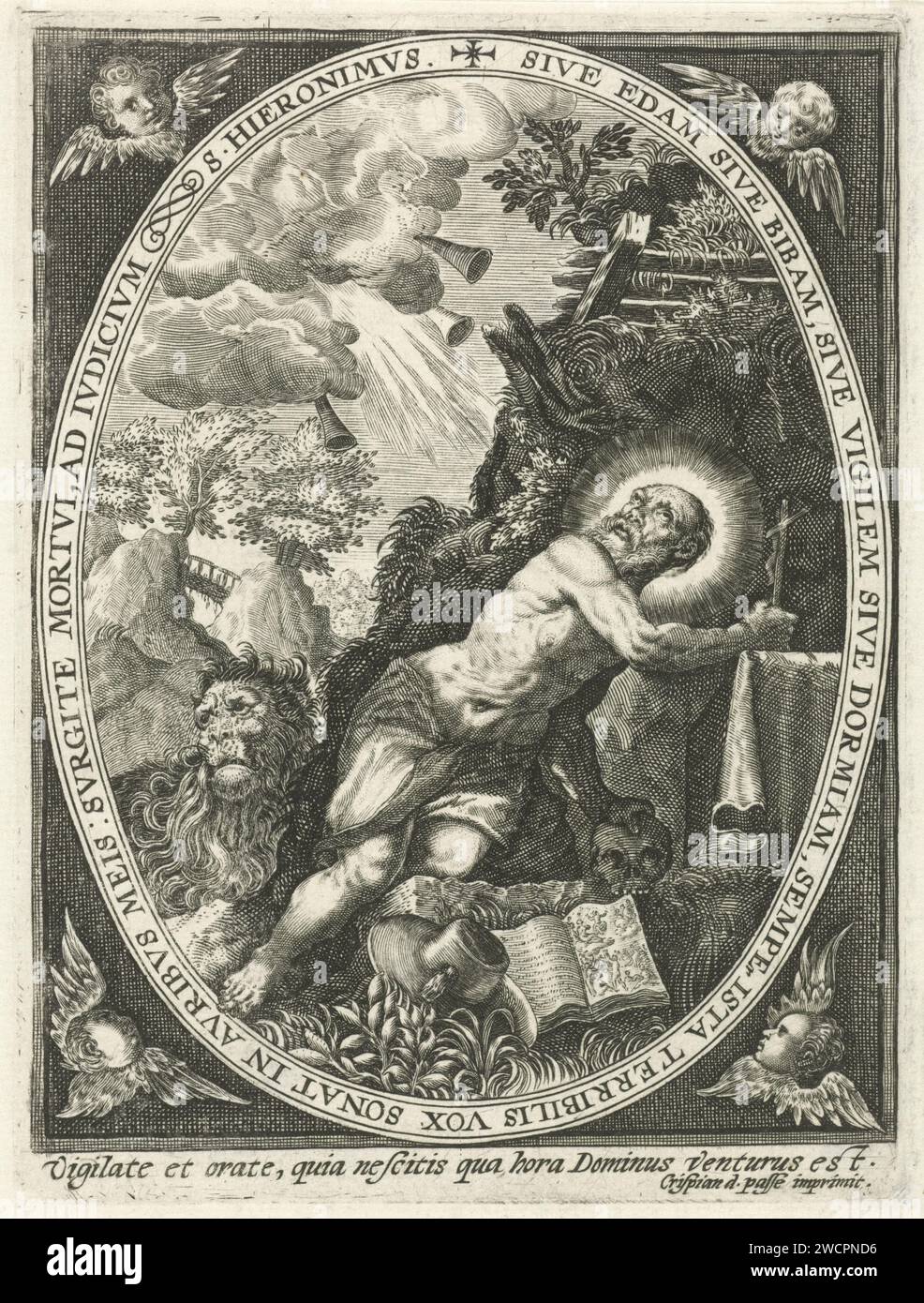 Saint Hieronymus, Crispijn van de Passe (I), 1574 - 1637 print The ...
