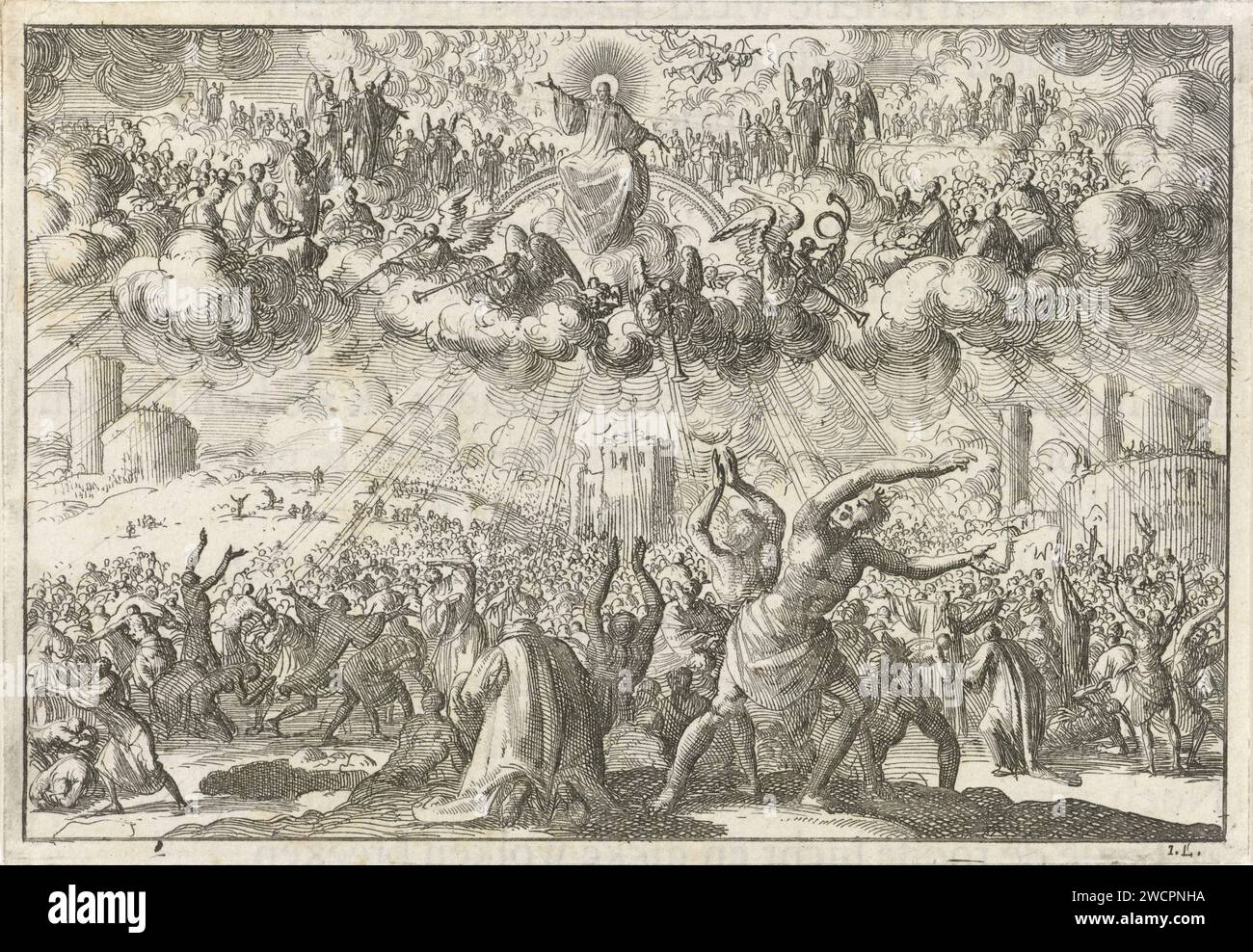 Last Judgment, Jan Luyken, 1687 print A large crowd of people looks ...