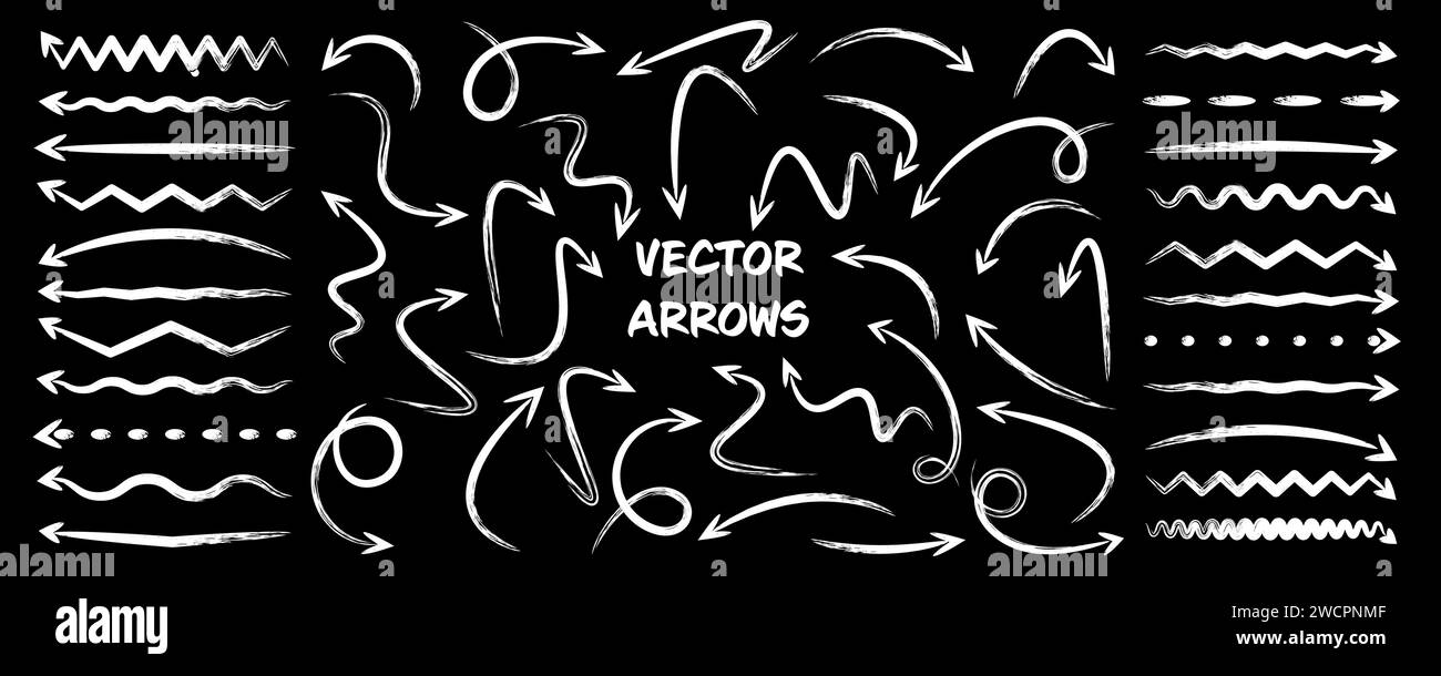 Grunge hand drawn arrows, highlighter lines. Marker stroke, brush pen ...