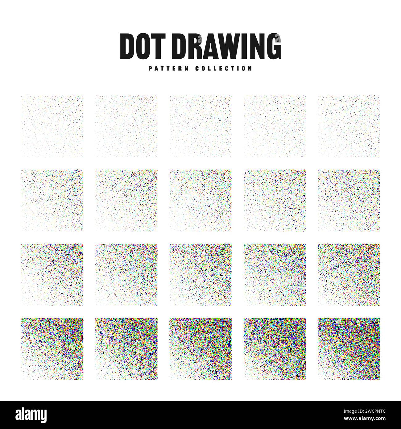 Square shaped dotted objects, vintage stipple elements. Stippling, dotwork drawing, shading ...