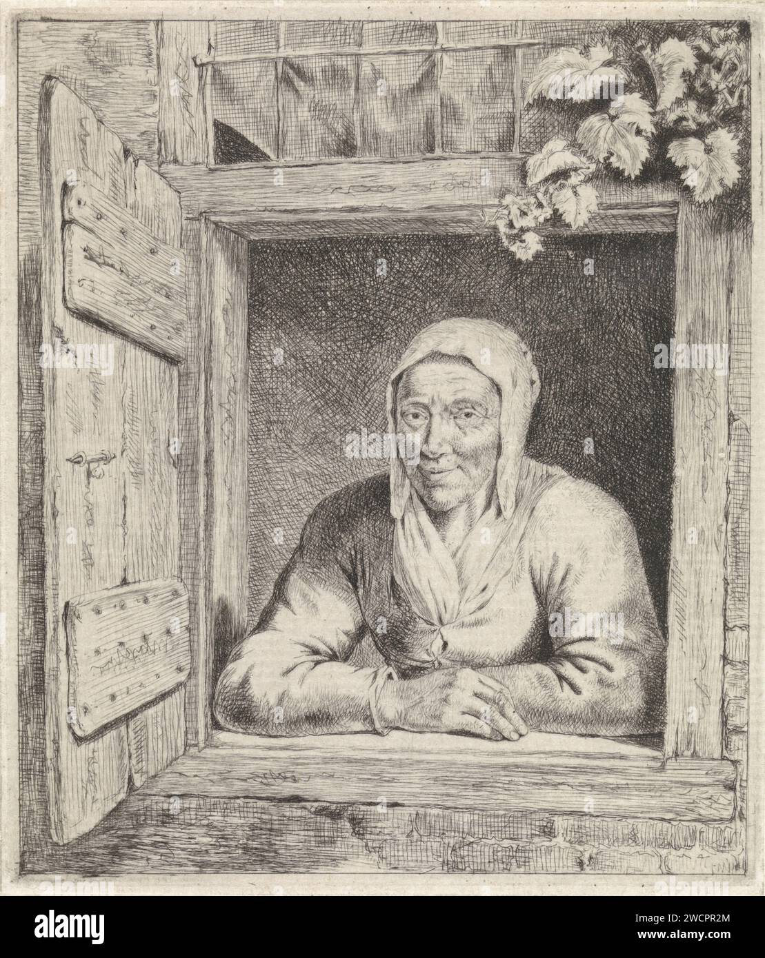 Woman in Venster, Johannes Christiaan Janson, 1778 - 1823 print paper ...