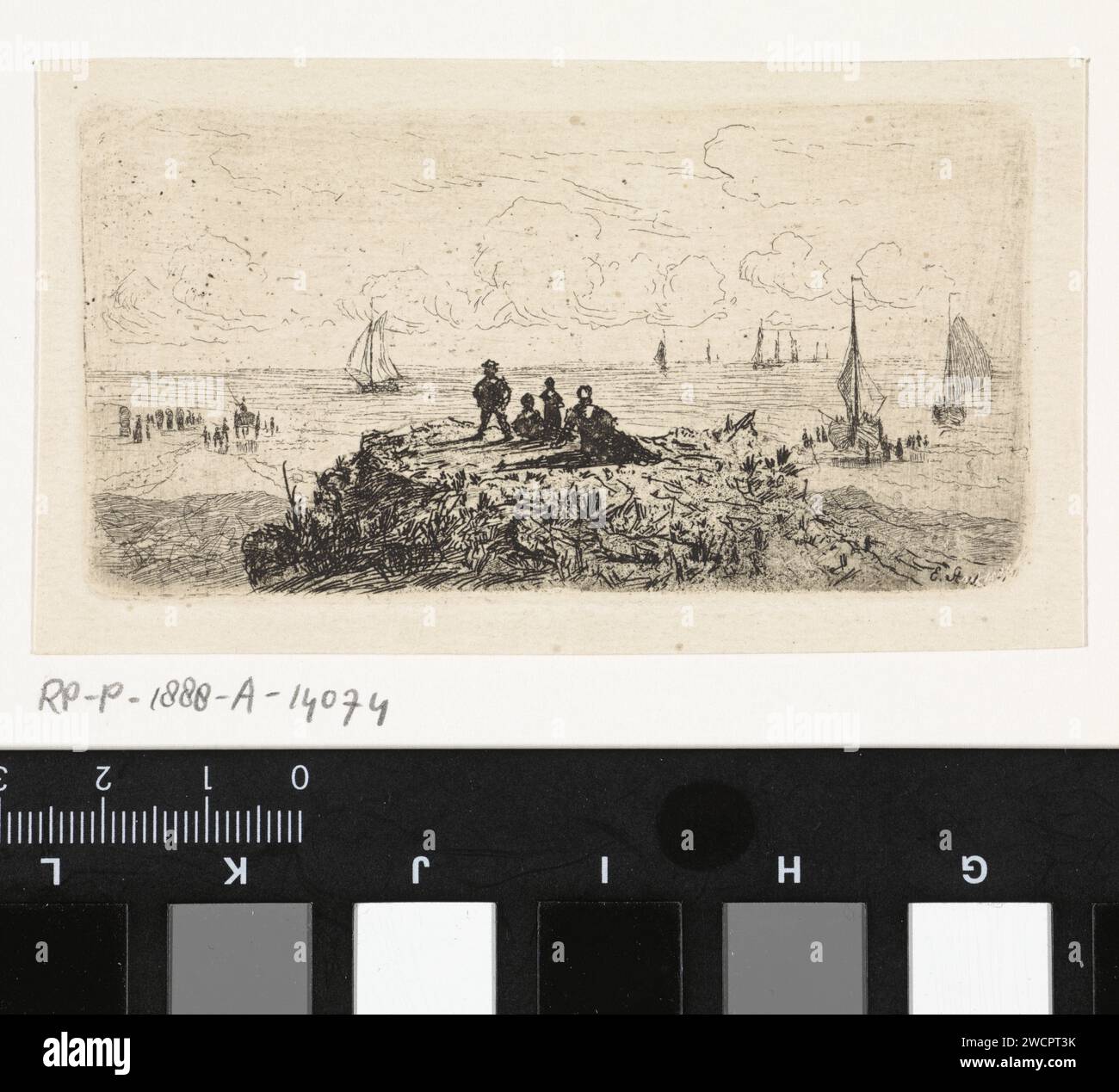 Beach face, Elias Stark, 1887 print View of the beach and the sea. In ...