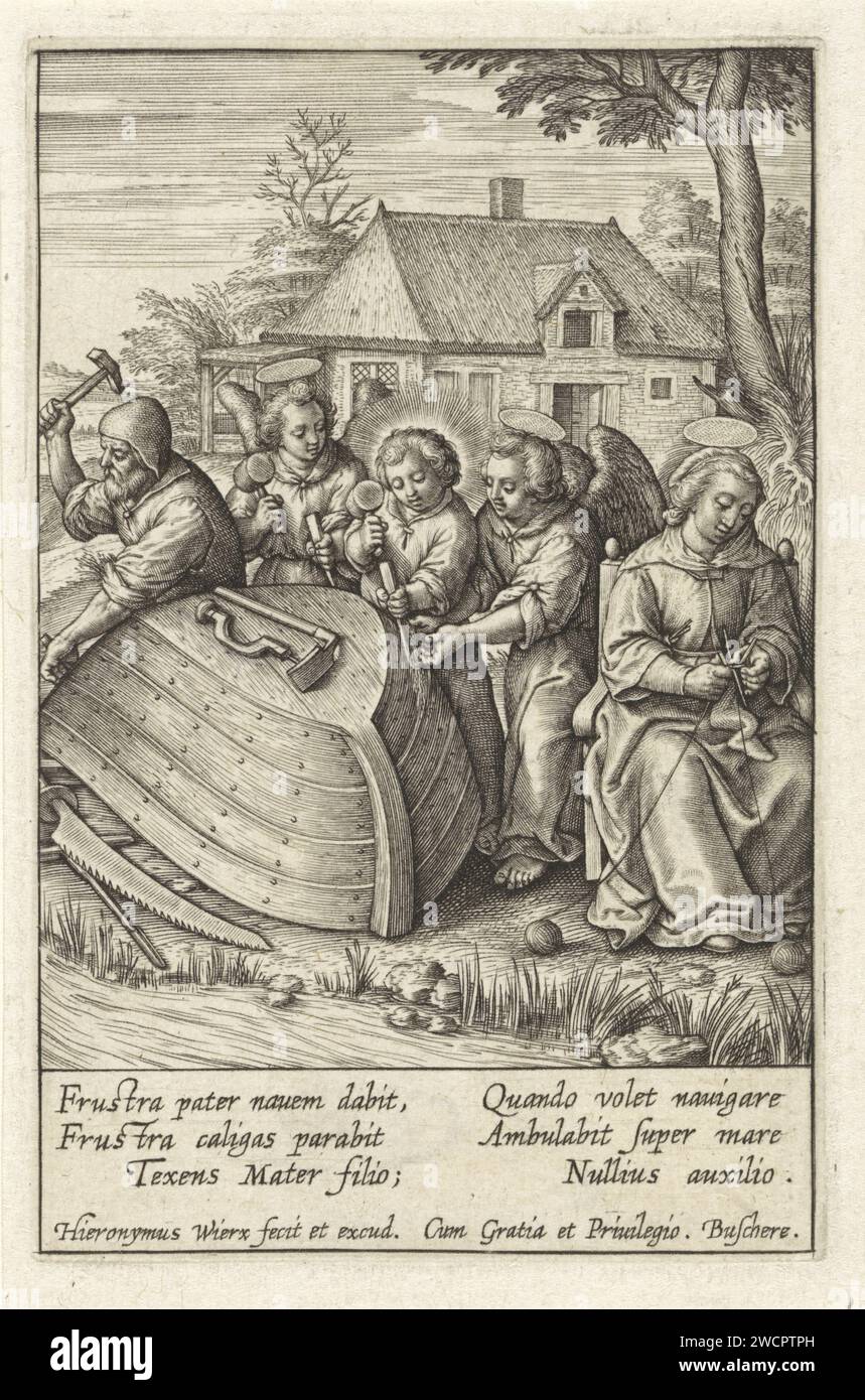 Christkind builds a ship, Hieronymus Wierix, 1563 - Before 1619 print The Christkind helps his ...