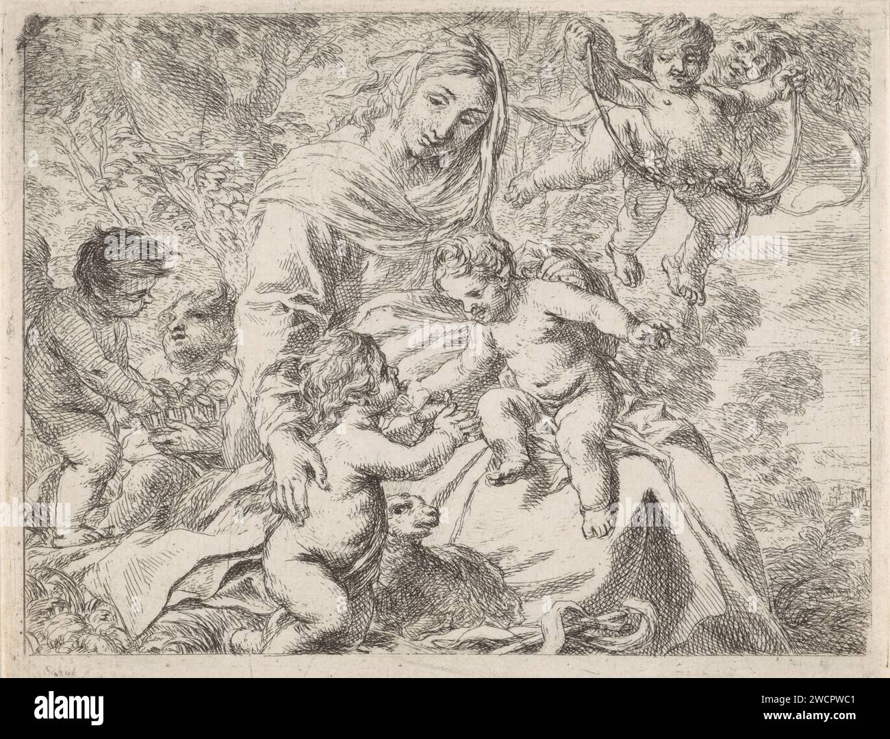 Maria Met Kind and Johannes de Doper, Cornelis Schut (I), 1618 - 1655 print Mary sits in a ...