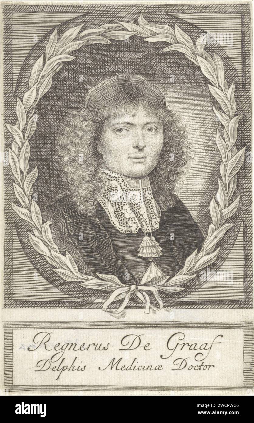 Portrait of Reinier de Graaf, Anna Maria van Schurman, 1666 - 1673 print Portrait of the doctor ...