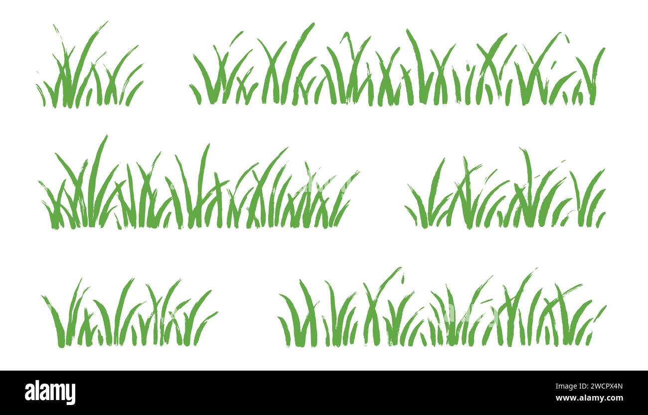 Grass doodle ink brush sketch set. Hand drawn vector grass field grunge ...
