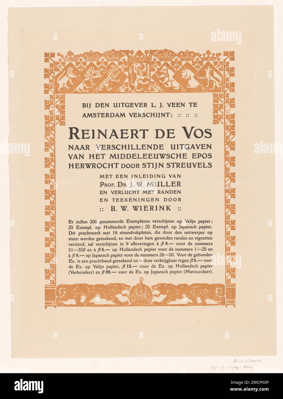 Advertisement for Reinaert de Vos, Bernard Willem Wierink, in or before ...