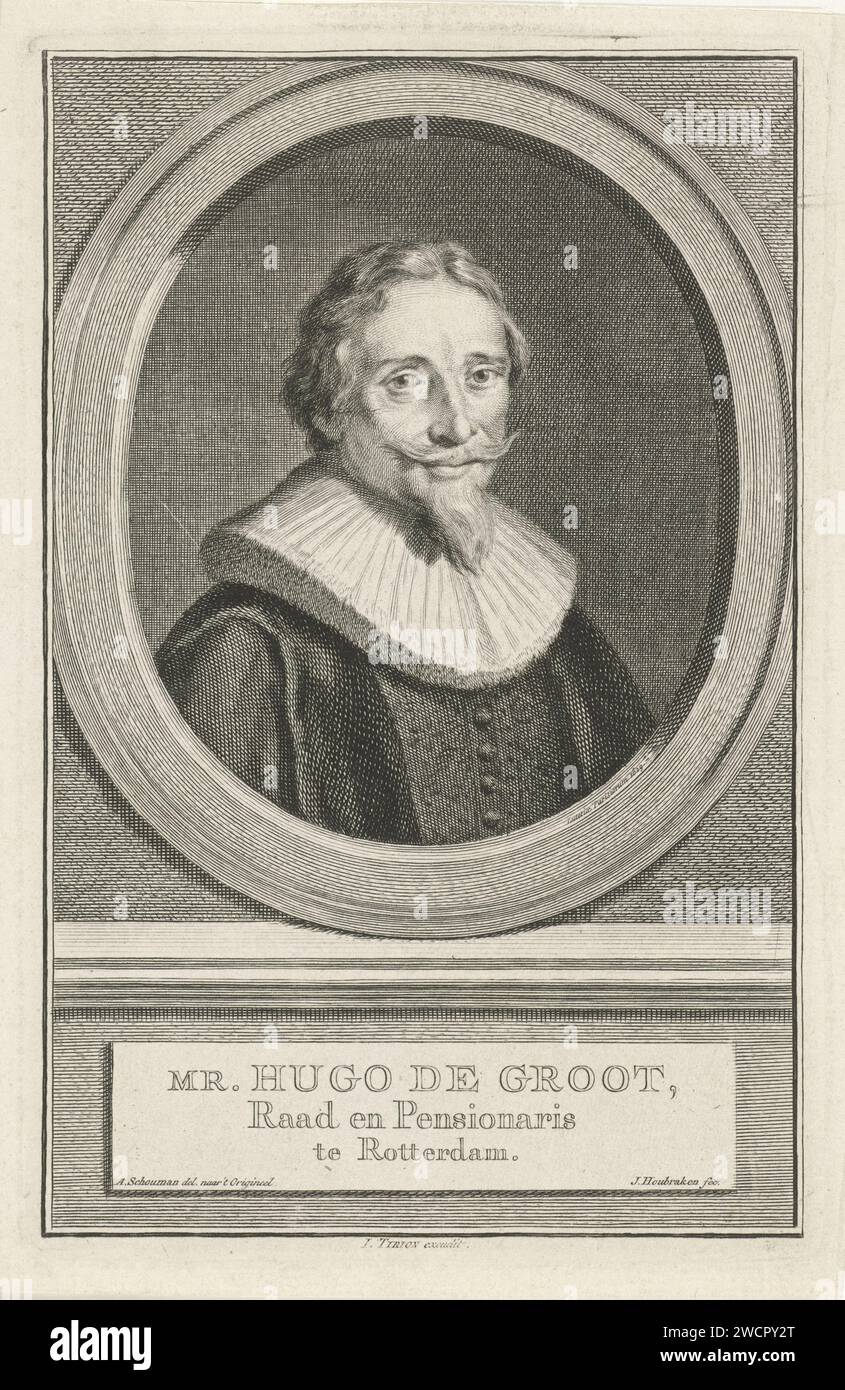Portrait of Hugo de Groot, Jacob Houbraken, After Aert Schouman, 1749 ...