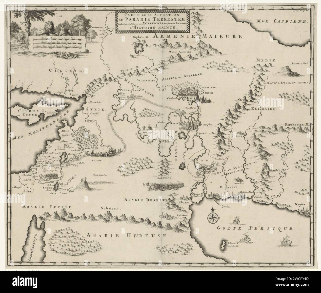 Map of heaven on earth, Jan Luyken, 1707 print Amsterdam paper etching ...