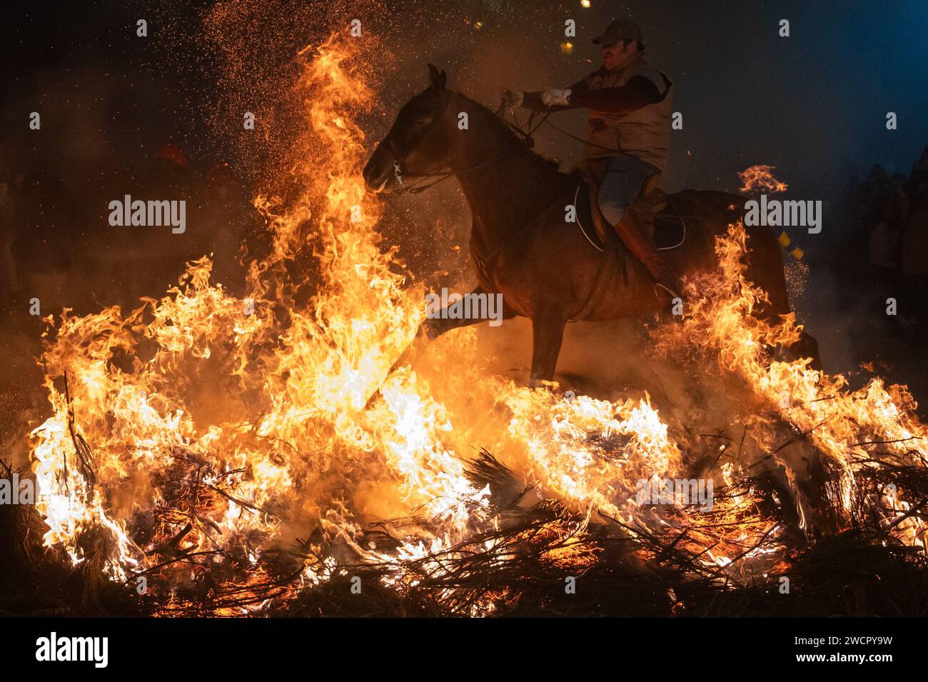 San Bartolome De Pinares, Spain. 16th Jan, 2024. A horse rider jumps ...