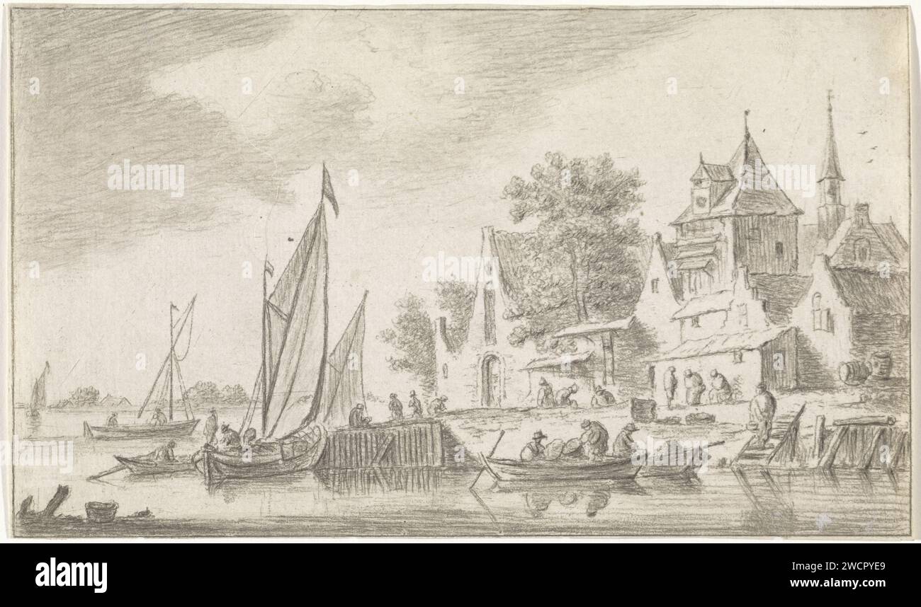 View of a village on a river, Hendrik Spilman, after Jan van Goyen ...