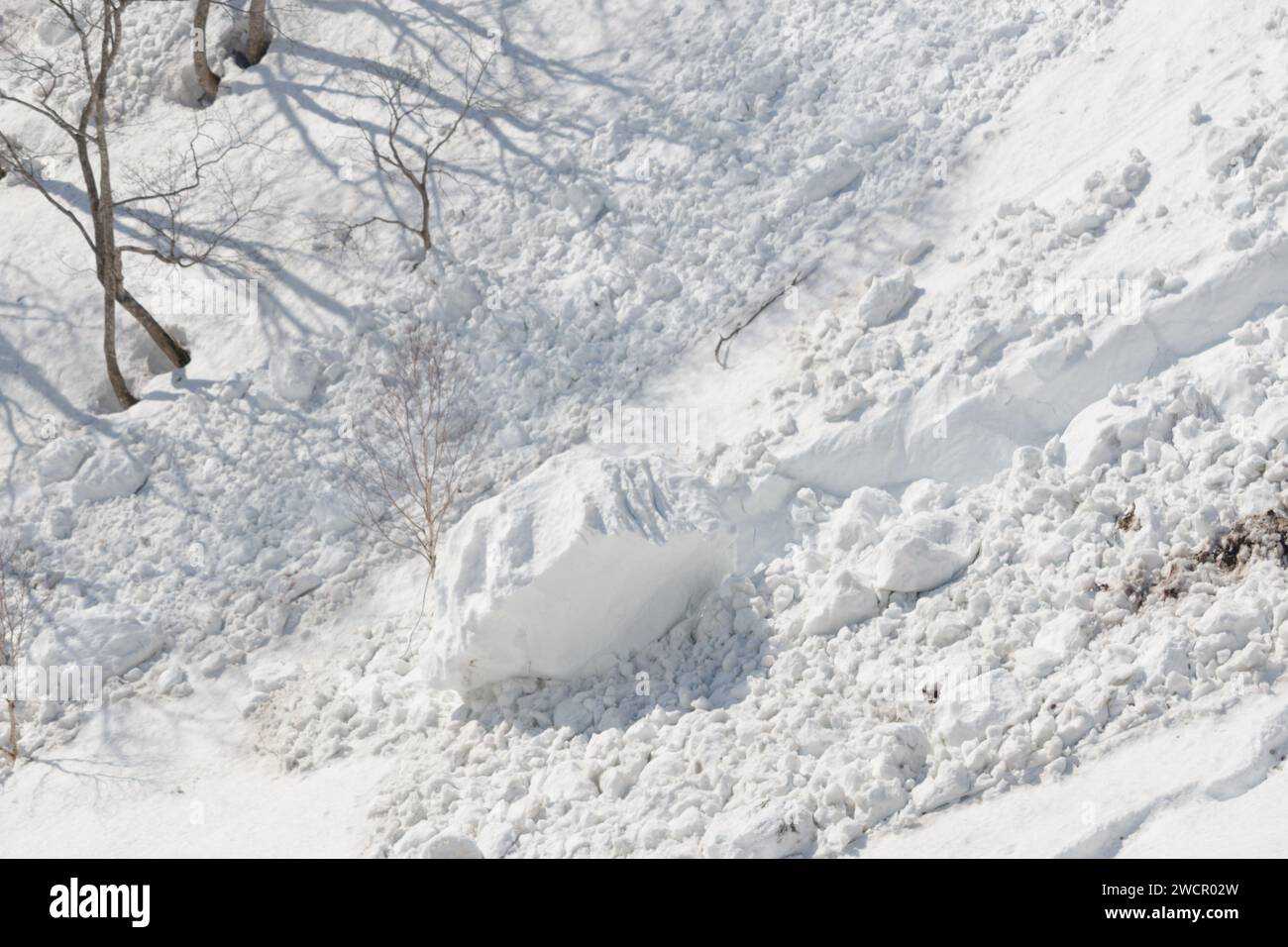 Large boulder of snow at bottom of avalanche, Hokkaido, Japan Stock ...