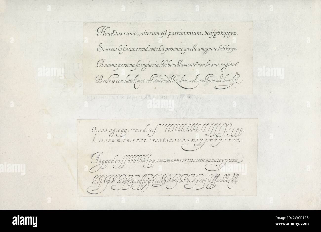 Two designs of writing examples: The Italian letter, 1605 drawing Two ...