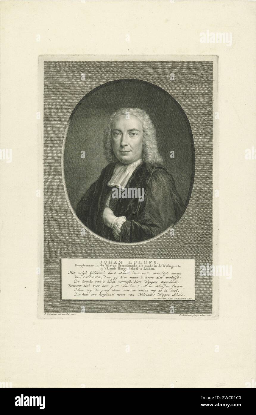 Portrait of Johannes Lulofs, Jacob Houbraken, After Jan Wandelaar, 1749 ...