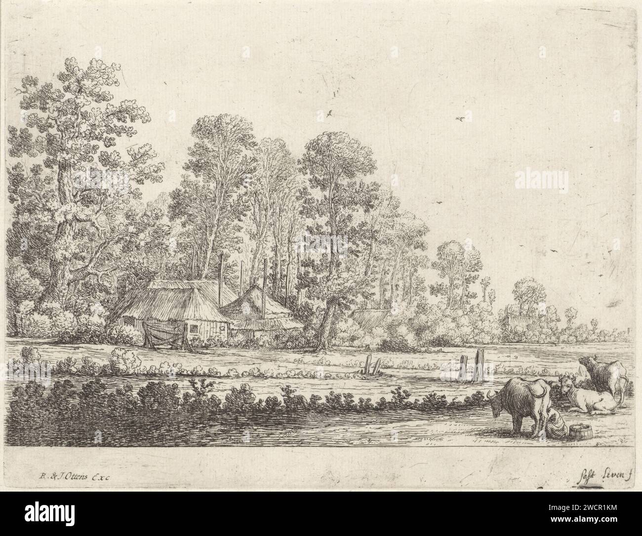 Farm with cow's milk star, Herman Saftleven, 1725 - 1751 print View of ...