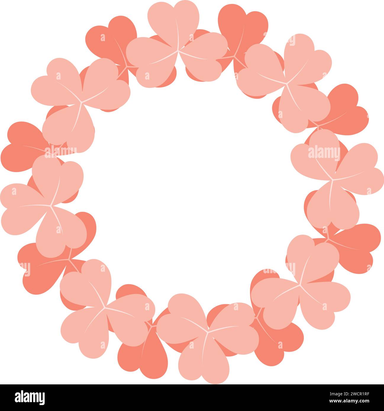 Round frame border of abstract shamrocks in trendy Peach Fuzz shades ...