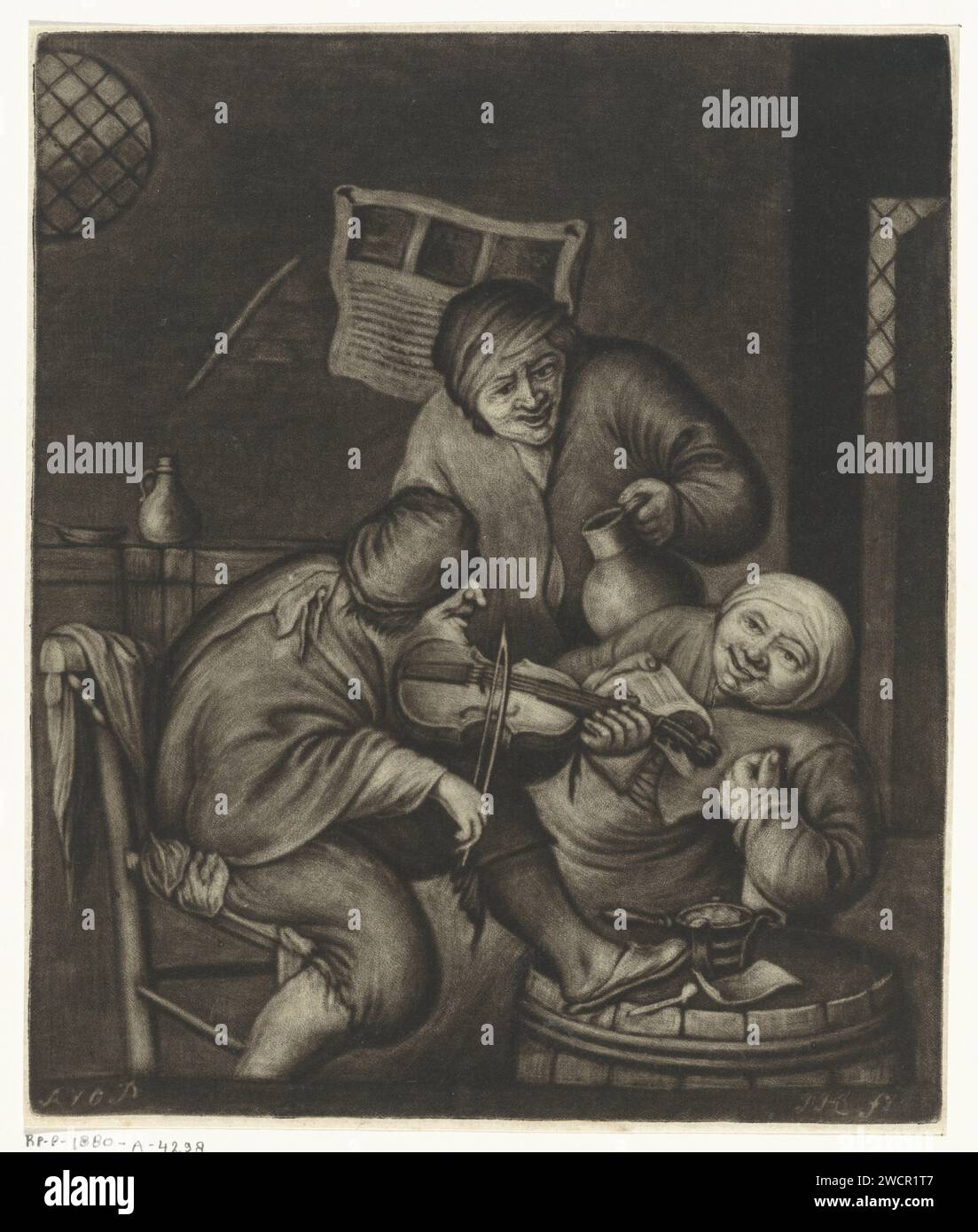 Two men and a violin player, Jacob Hoolaart, After Adriaen van Ostade ...