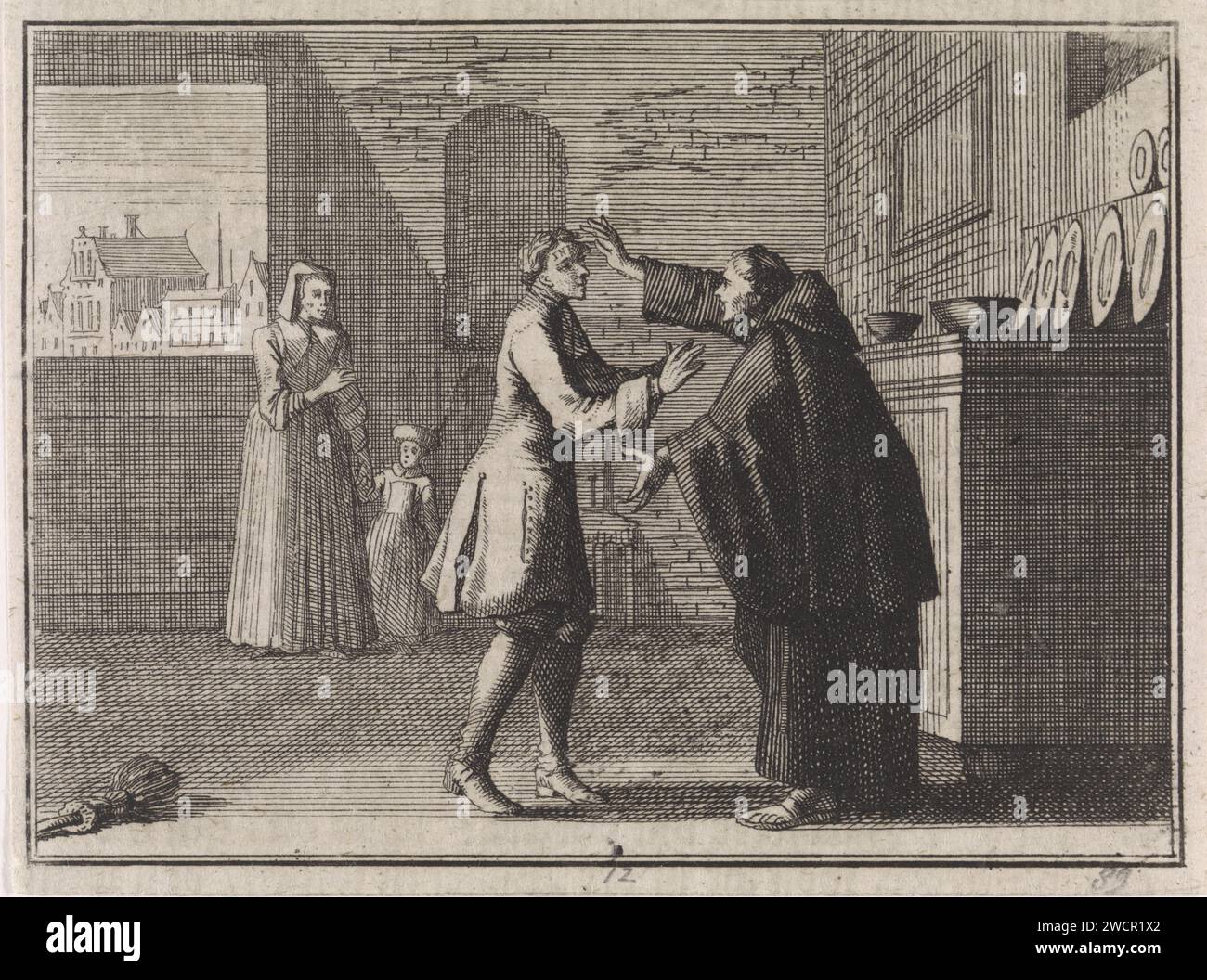 Monnik repeats a man, Caspar Luyken, 1704 print Nuremberg paper etching ...