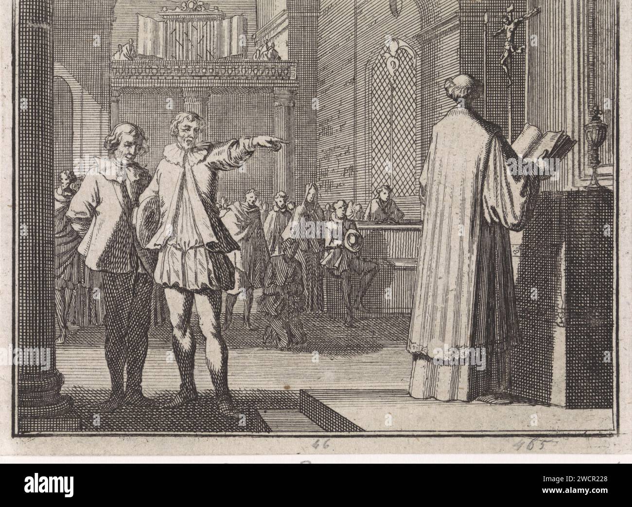 Young man points to a priest for the altar, Caspar Luyken, 1704 print ...