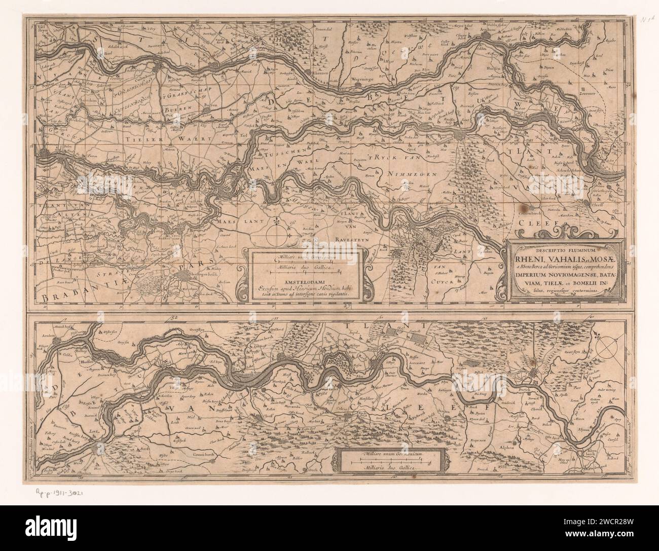Map of a part of the course of the Rhine, De Waal and De Maas ...