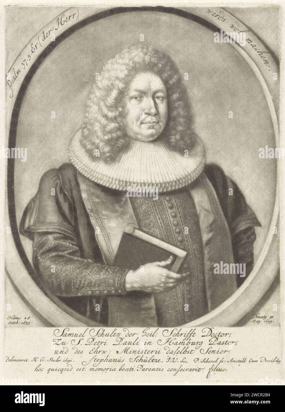 Portrait van Samuel Schultz, Pieter Schenk (I), after Johann Georg ...