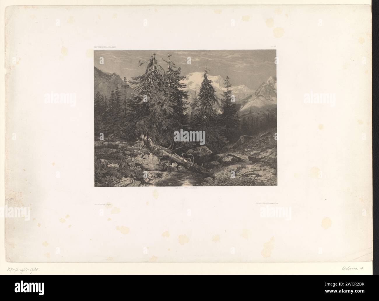 Mountain landscape with pine trees, stream and fallen tree, Alexandre ...