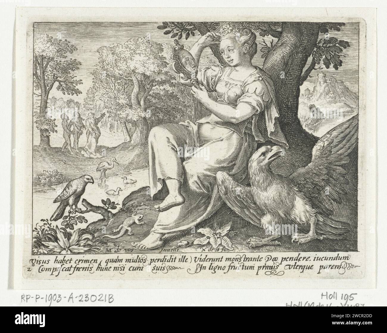 Sense face, Nicolaes de Bruyn, After Maerten de Vos, 1581 - 1656 print Woman as a ...