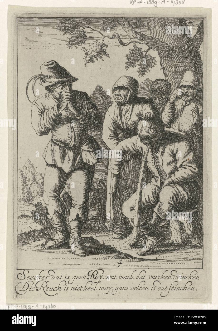 Smell, anonymous, 1600 - 1670 print A man gives over. Two men squeeze ...