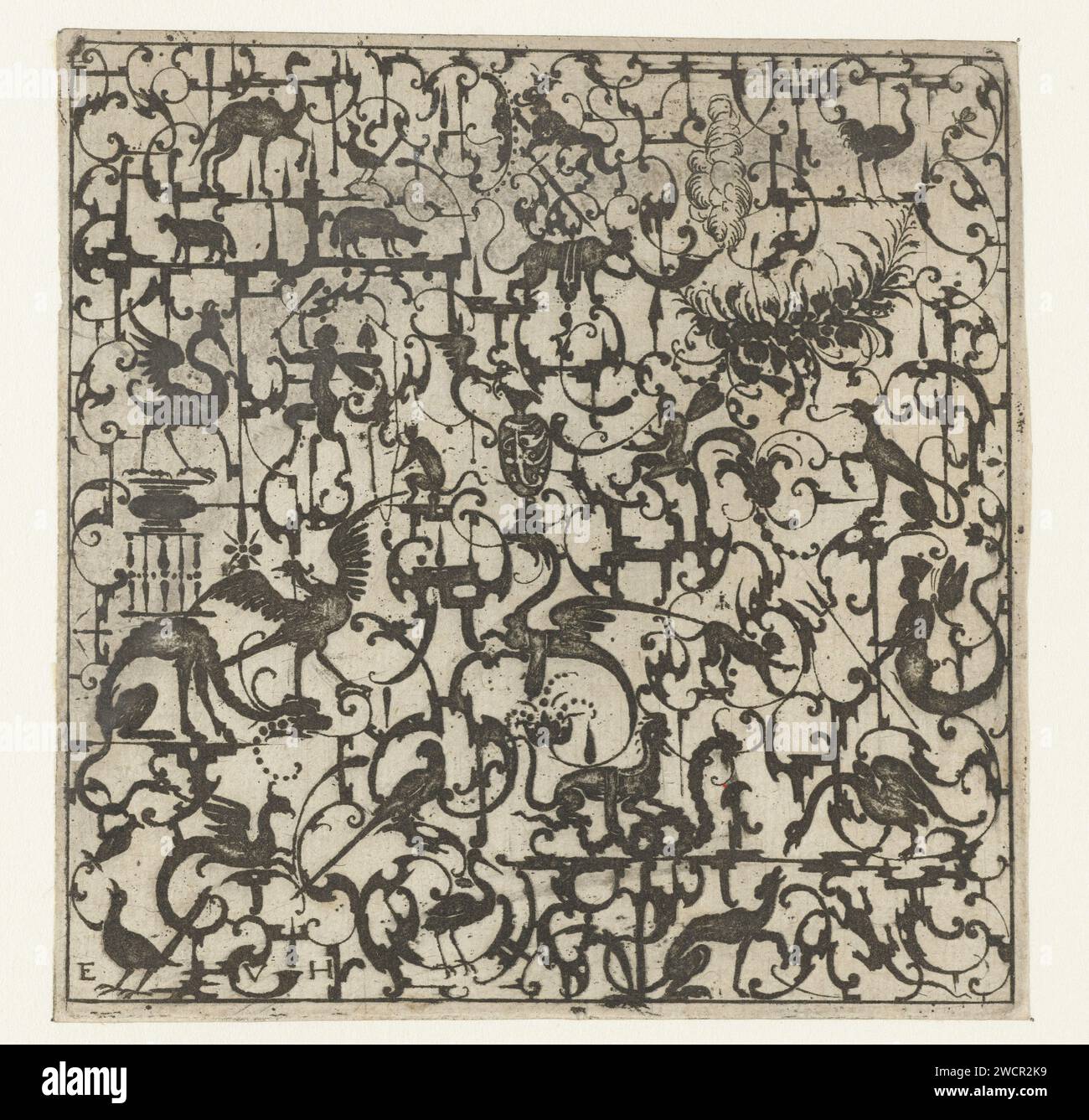 Schweifwerk with a jug in the middle, Esaias van Hulsen, 1617 print ...