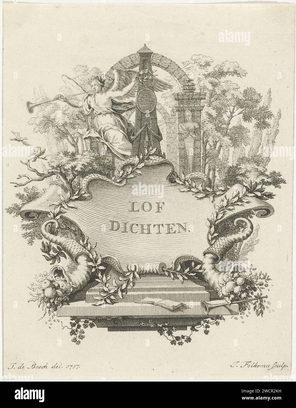 Memorial column with Cartouche, Jacob Folkema, After Johannes de Bosch, 1757 print A cartouche ...