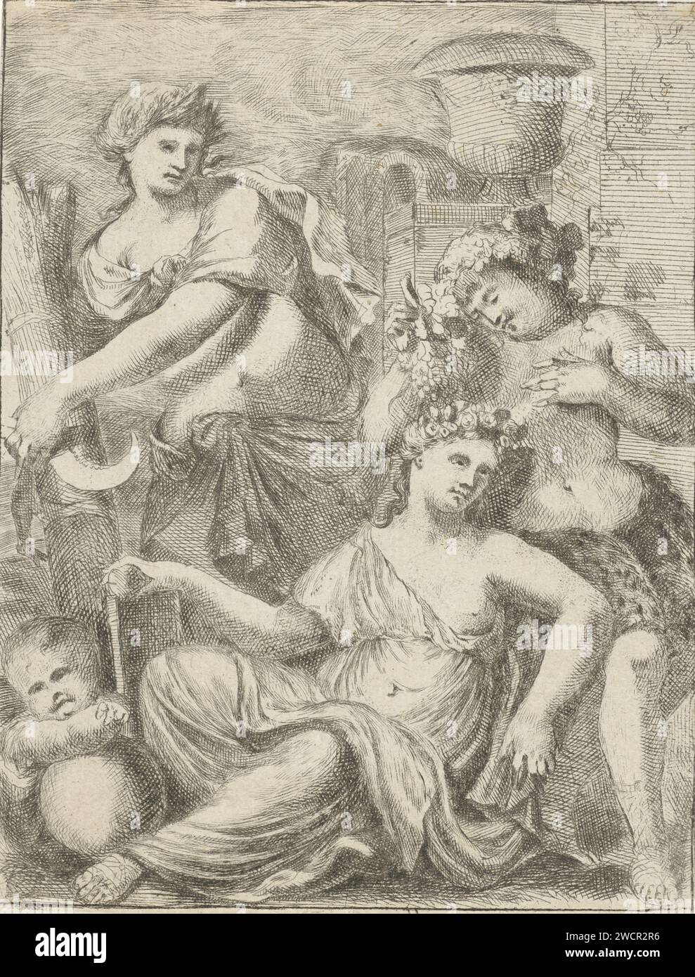 Ceres, Bacchus a Venus, Pieter Van Der Plas (II), 1687 - 1708 print Venus and Amor, accompanied ...
