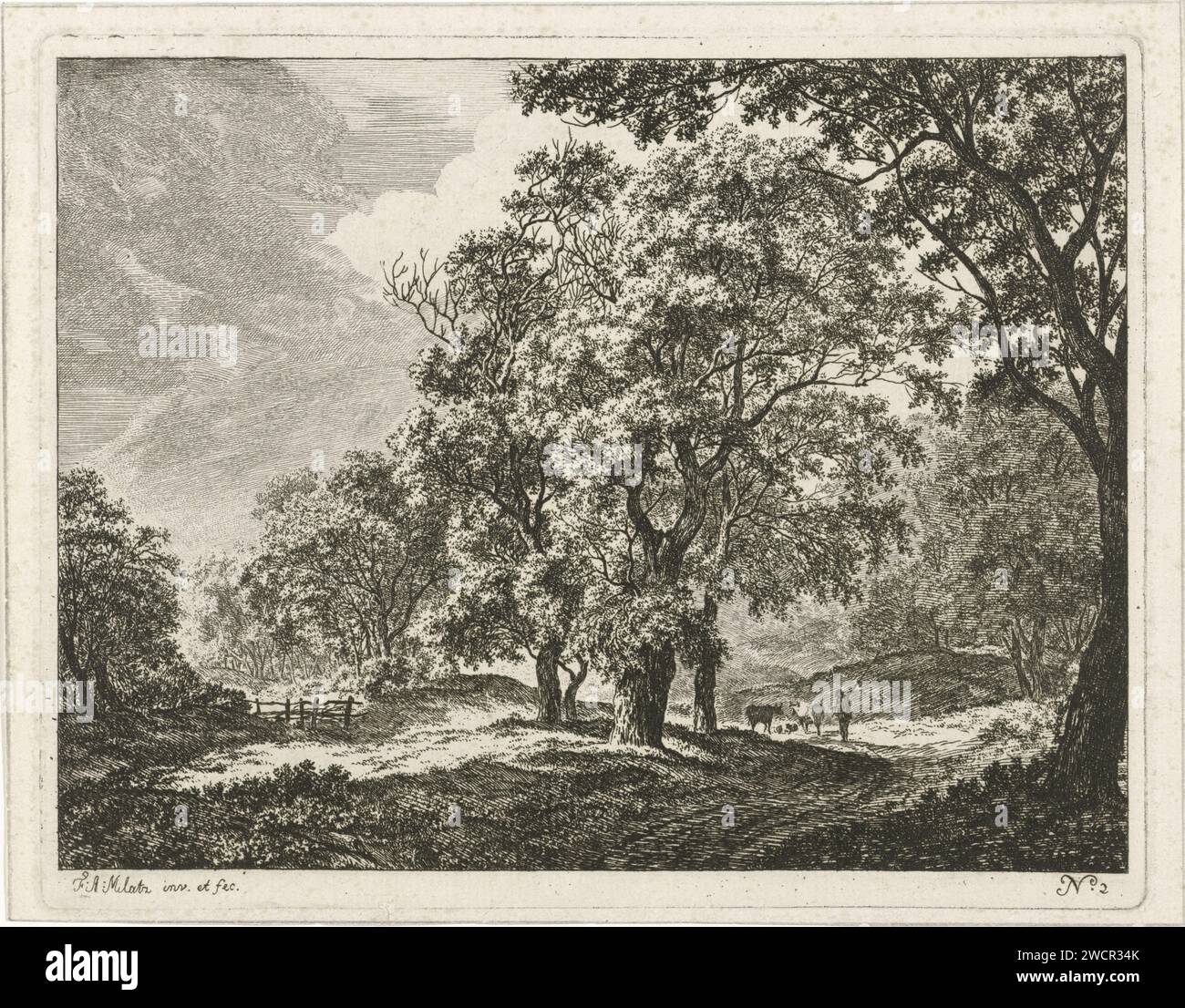 Landscape with a farmer and his cattle, Franciscus Andreas Milatz, 1784 ...