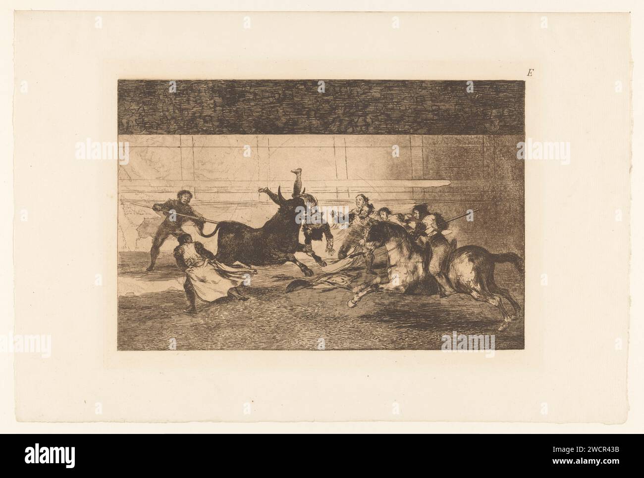 Man Spiek on the Horn of a Taurus, Francisco de Goya, 1876 print In an ...