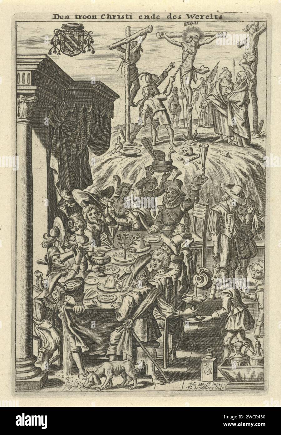 Christ on the cross and a guest meal, Philippe van Mallery, after ...