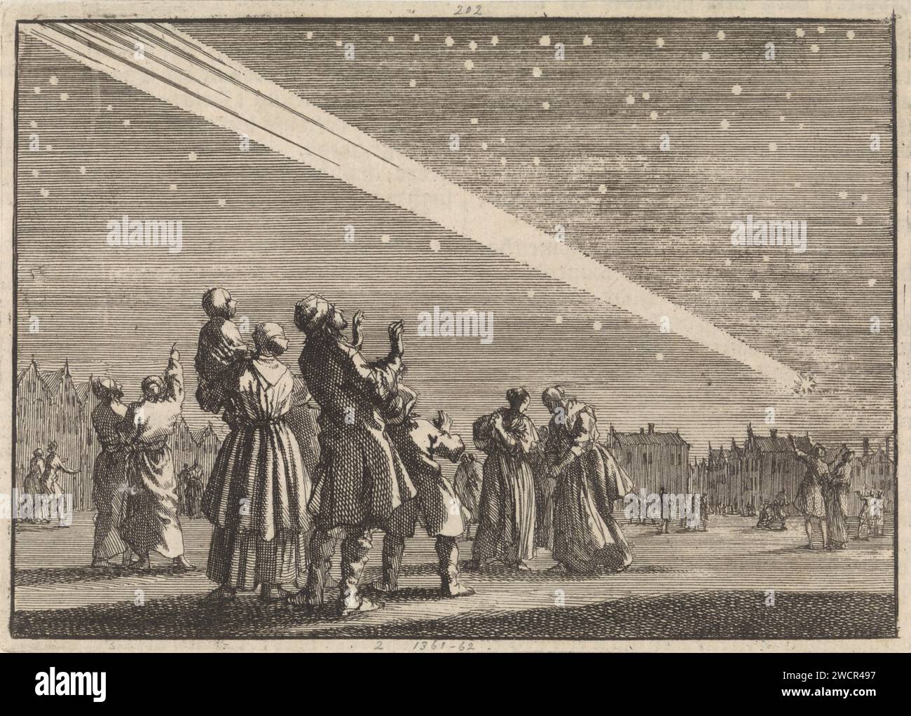 Crowd people see a comet, 1680-1681, Jan Luyken, 1698 print print maker ...