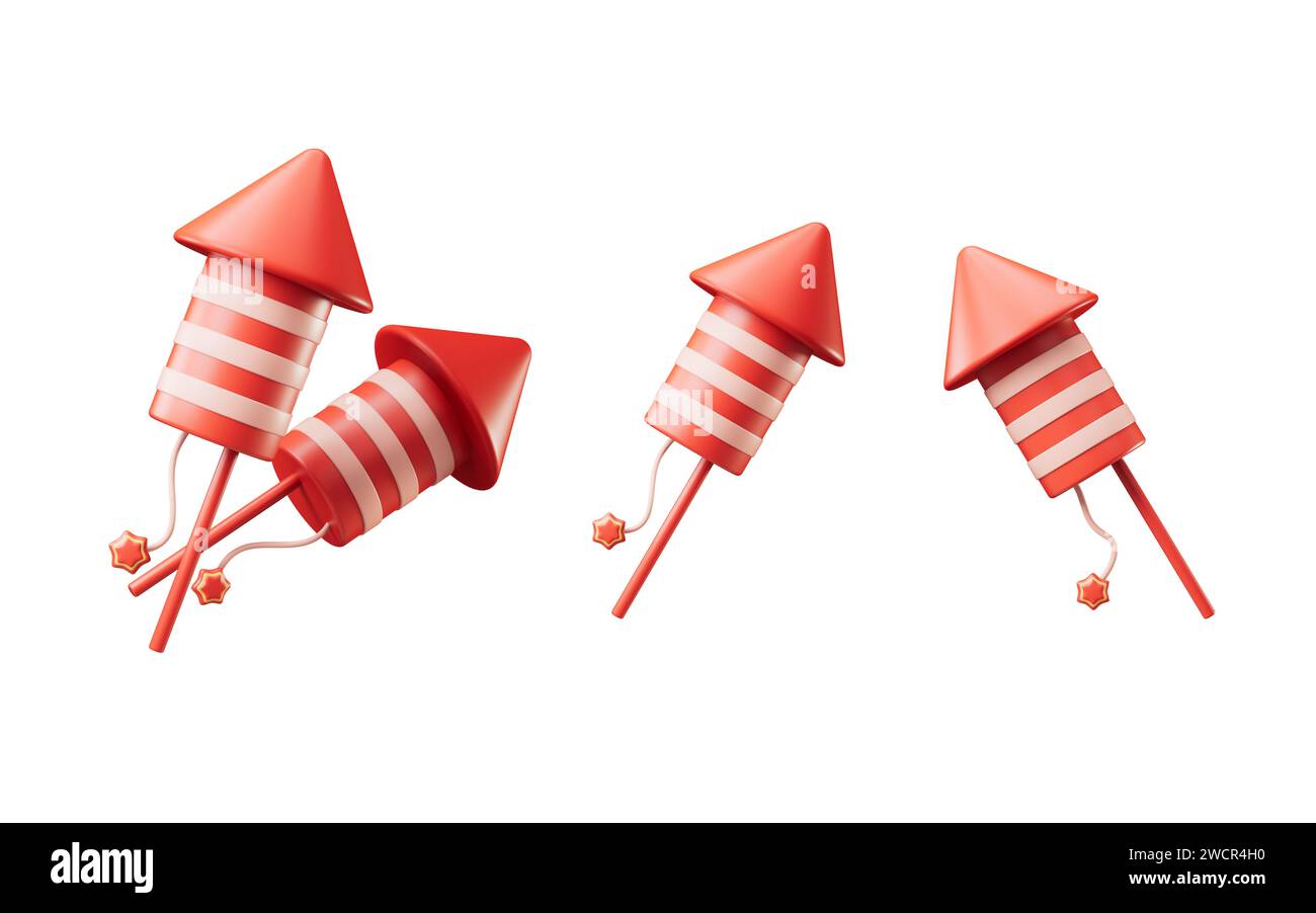 Decorative paper fireworks rocket, 3d rendering. 3D illustration Stock ...