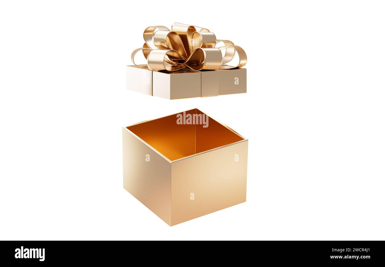 Gold giftbox red ribbon 3d hi-res stock photography and images - Alamy