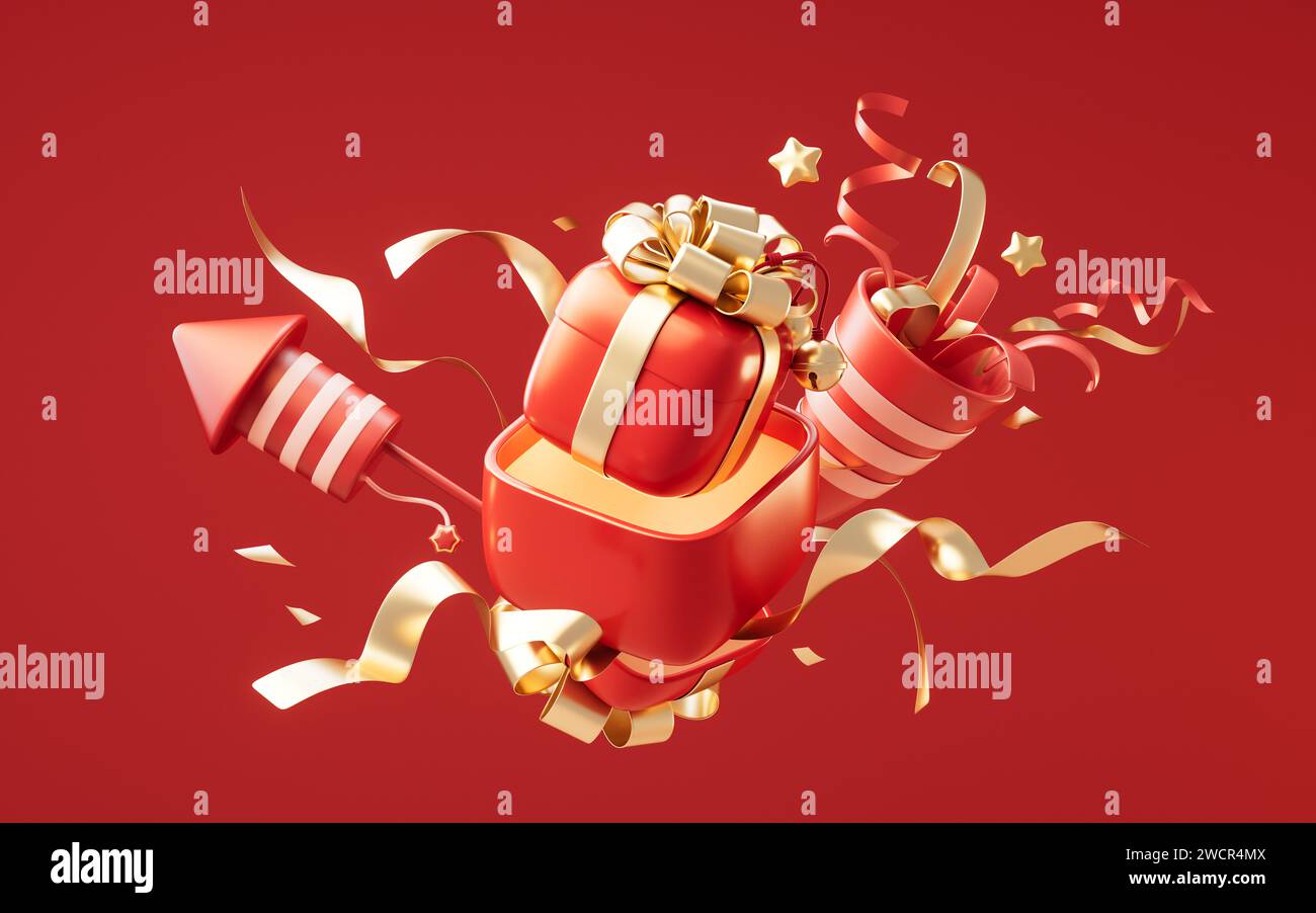 Opening gift box with cartoon style, 3d rendering. 3D illustration ...