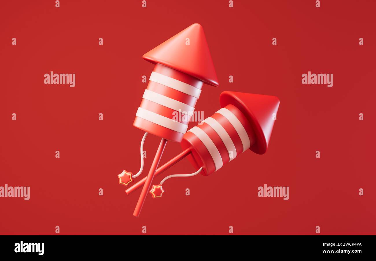 Decorative paper fireworks rocket, 3d rendering. 3D illustration Stock ...