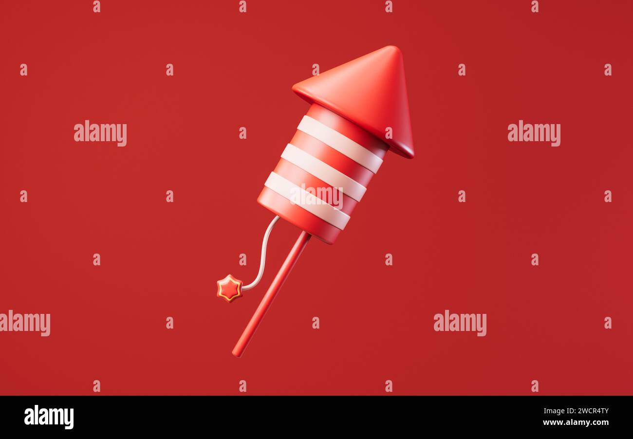 Decorative paper fireworks rocket, 3d rendering. 3D illustration Stock ...