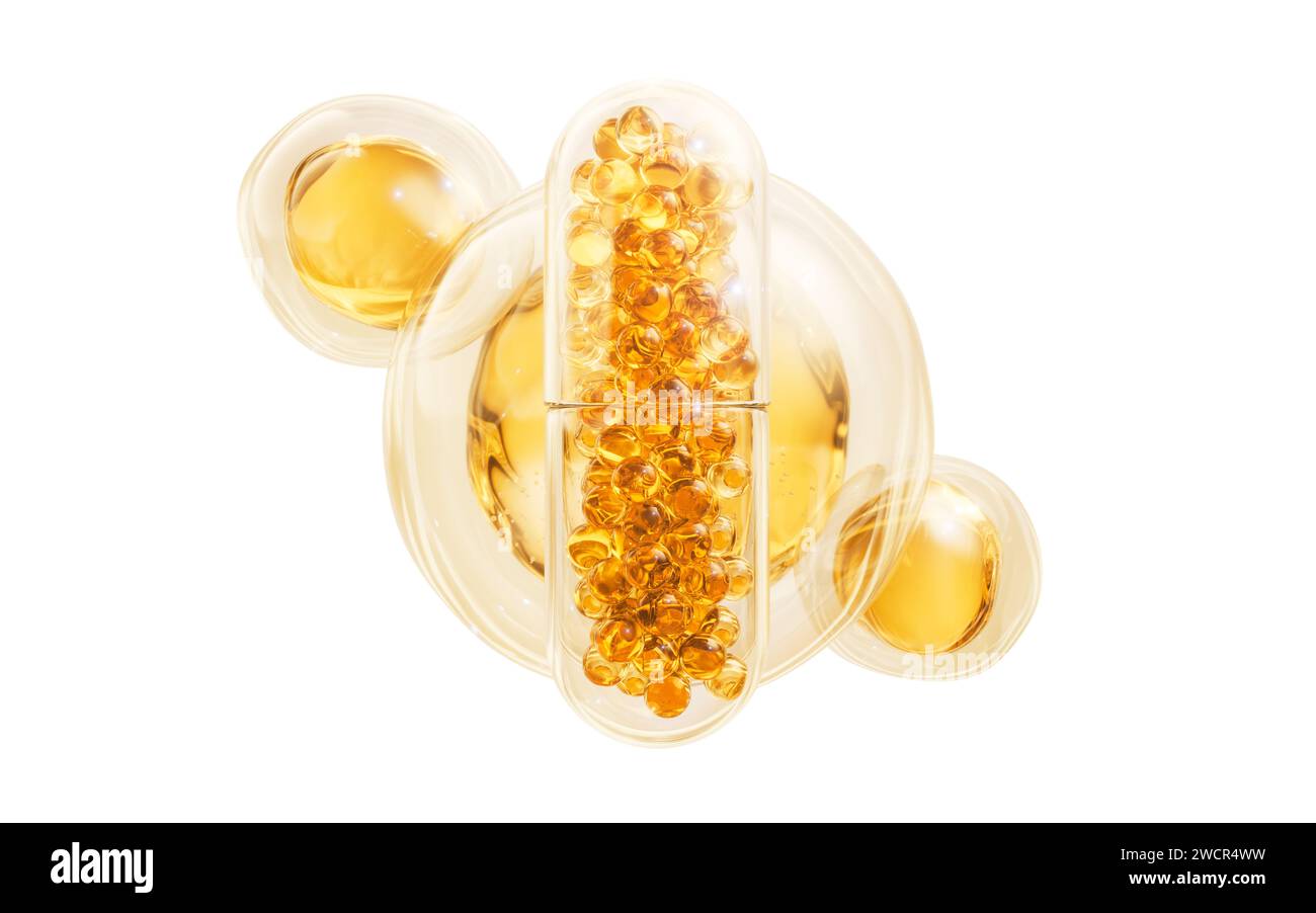 Golden capsule with biological concept, 3d rendering. 3D illustration ...