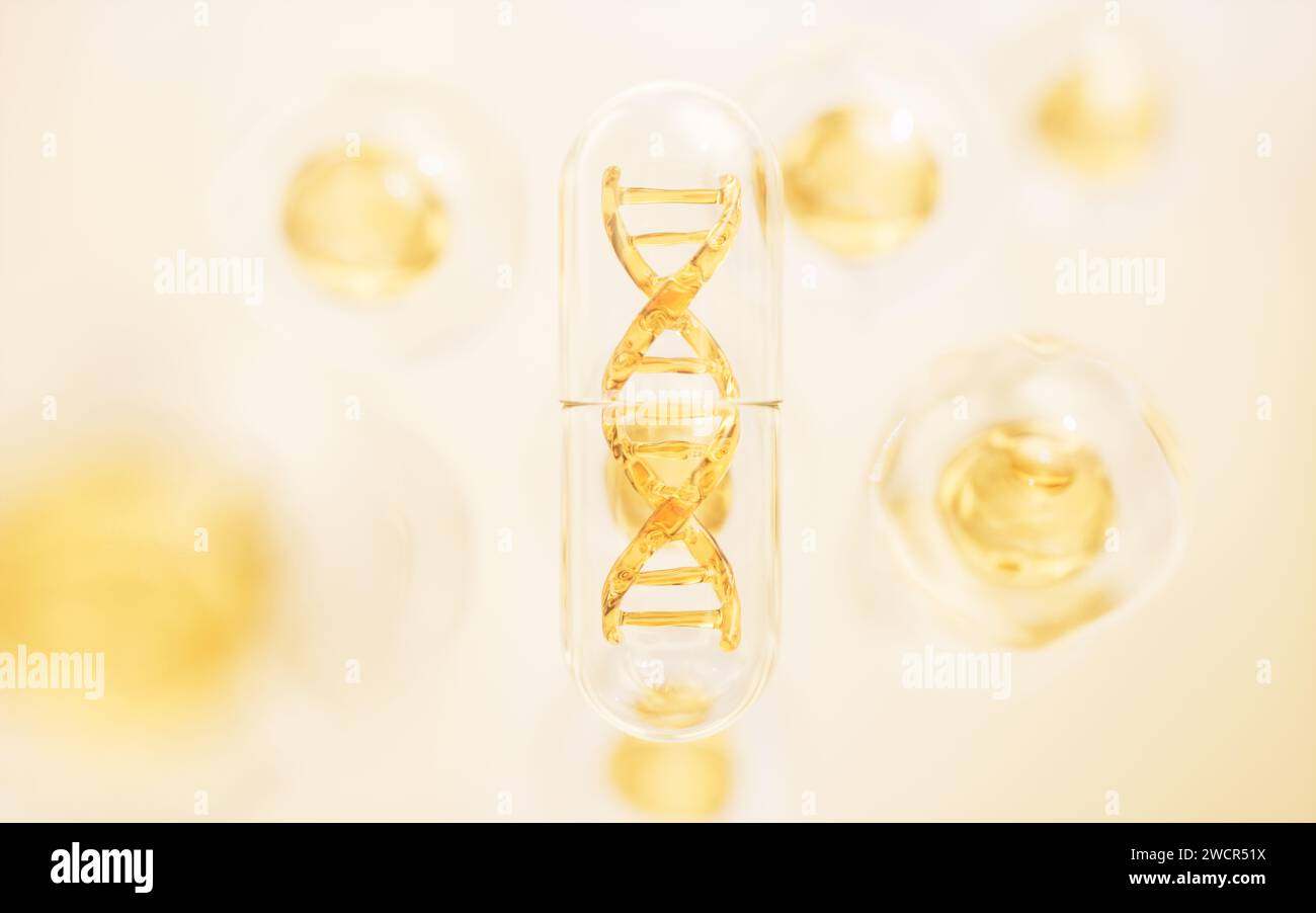 Medical capsule with DNA inside, 3d rendering. 3D illustration Stock ...