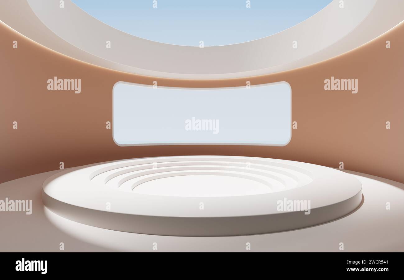 Round room with creative geometries, 3d rendering. 3D illustration ...