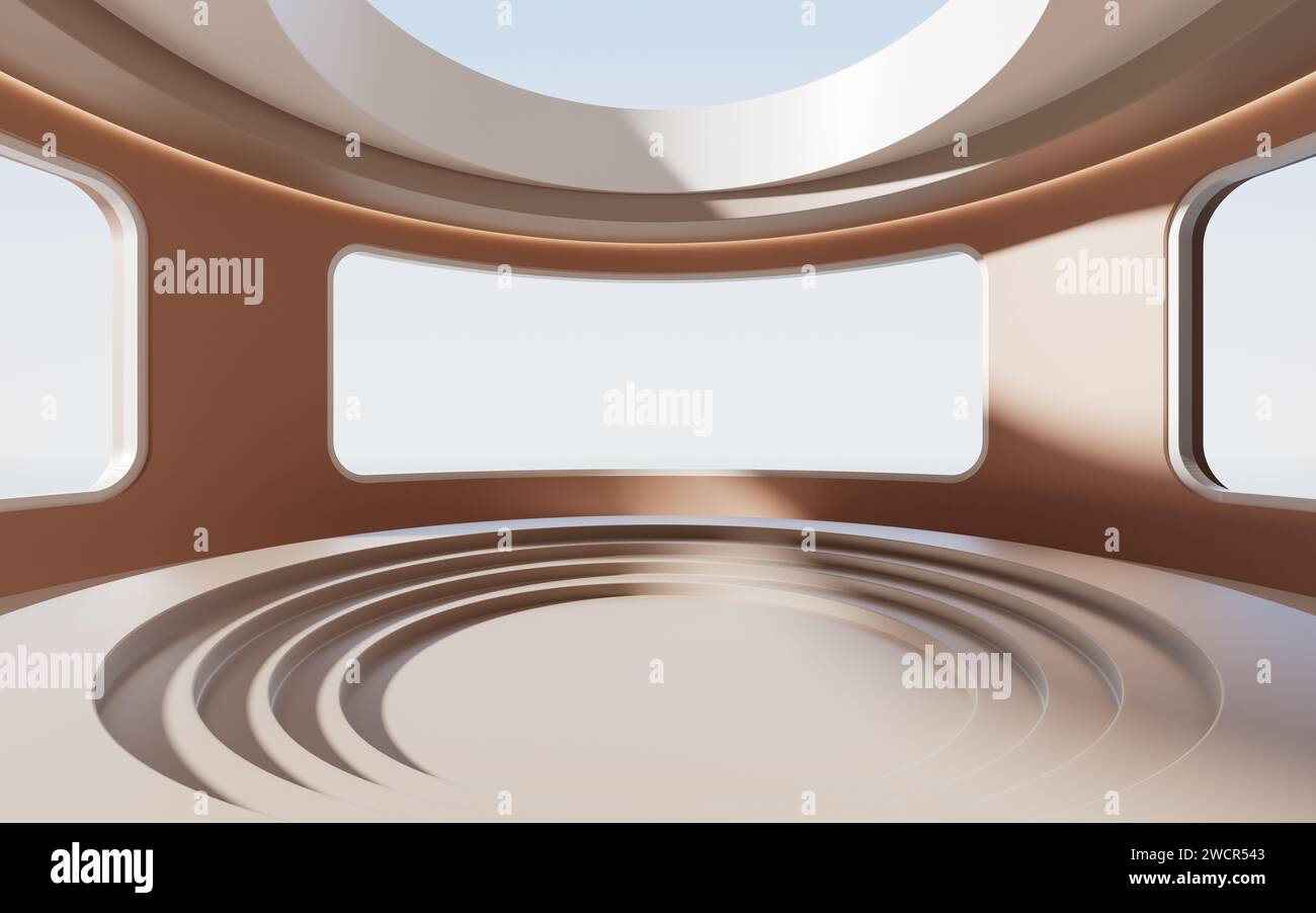 Round room with creative geometries, 3d rendering. 3D illustration ...