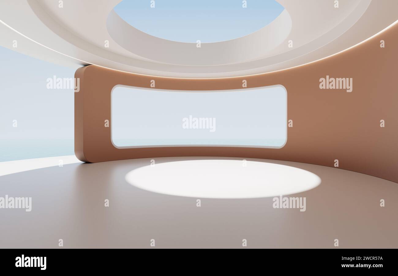 Round room with creative geometries, 3d rendering. 3D illustration ...