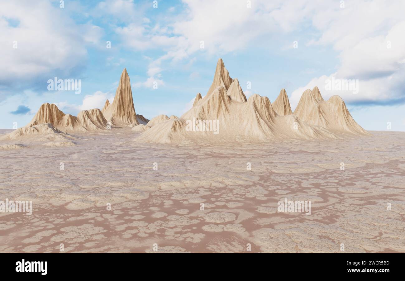 Landscape with mountains landform, 3d rendering. 3D illustration Stock ...