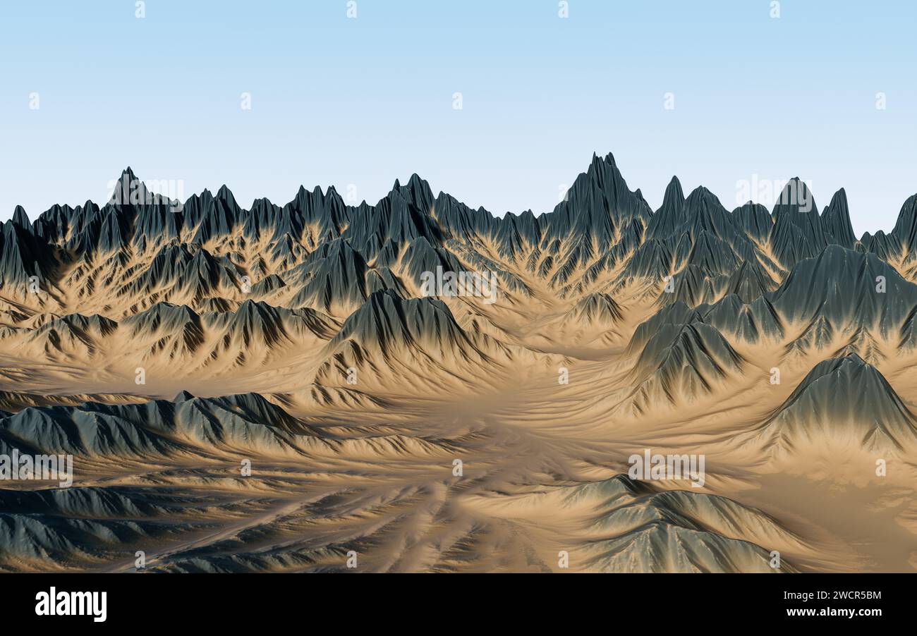 Landscape with mountains landform, 3d rendering. 3D illustration Stock ...