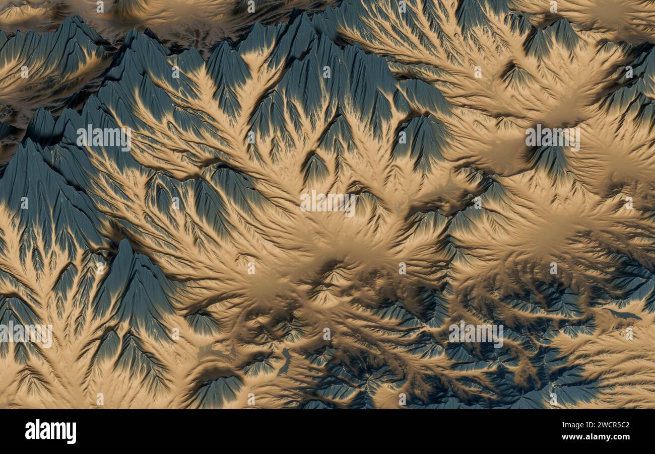 Landscape with mountains landform, 3d rendering. 3D illustration Stock ...
