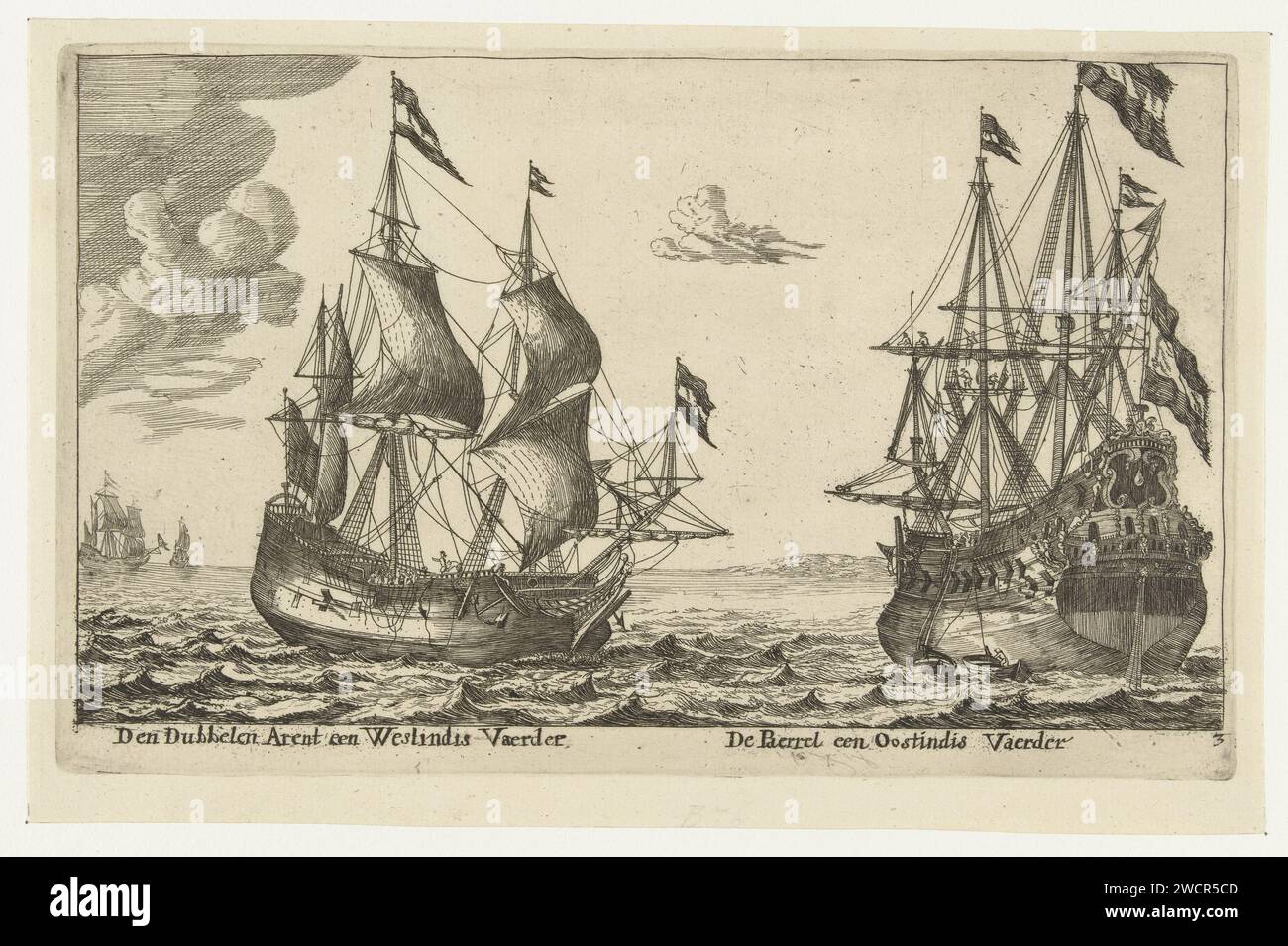 The ships De Pearl and the Double Arend, Anonymous, After Reinier Nooms ...